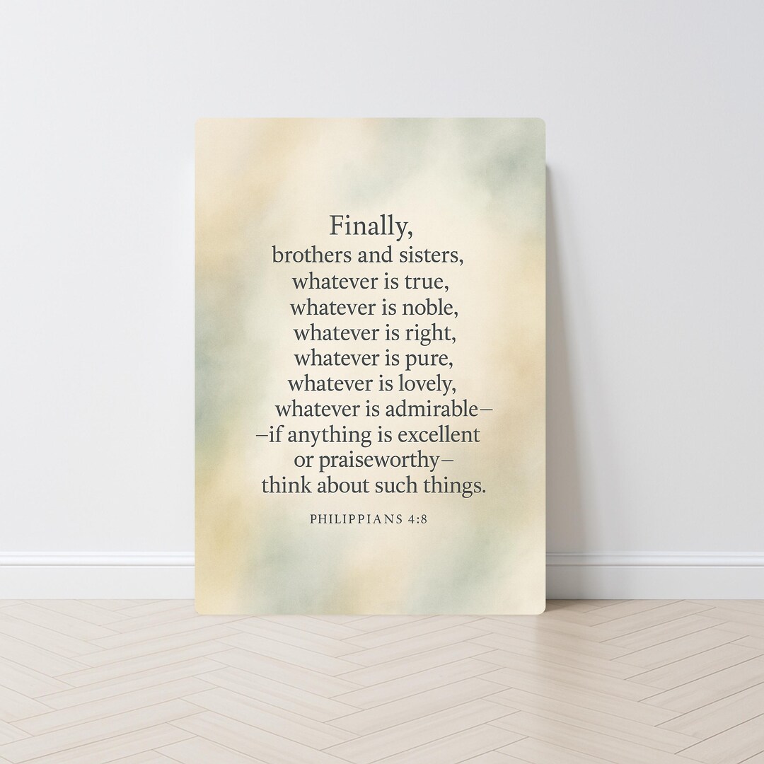 Bible Scripture Wall Art, Philippians 4:8 Bible Verse Canvas, Bible ...