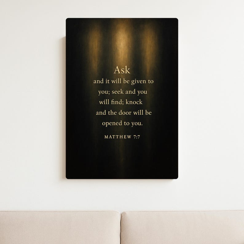 Bible Scripture Wall Art, Matthew 7:7 Bible Verse Canvas, Bible Quotes ...