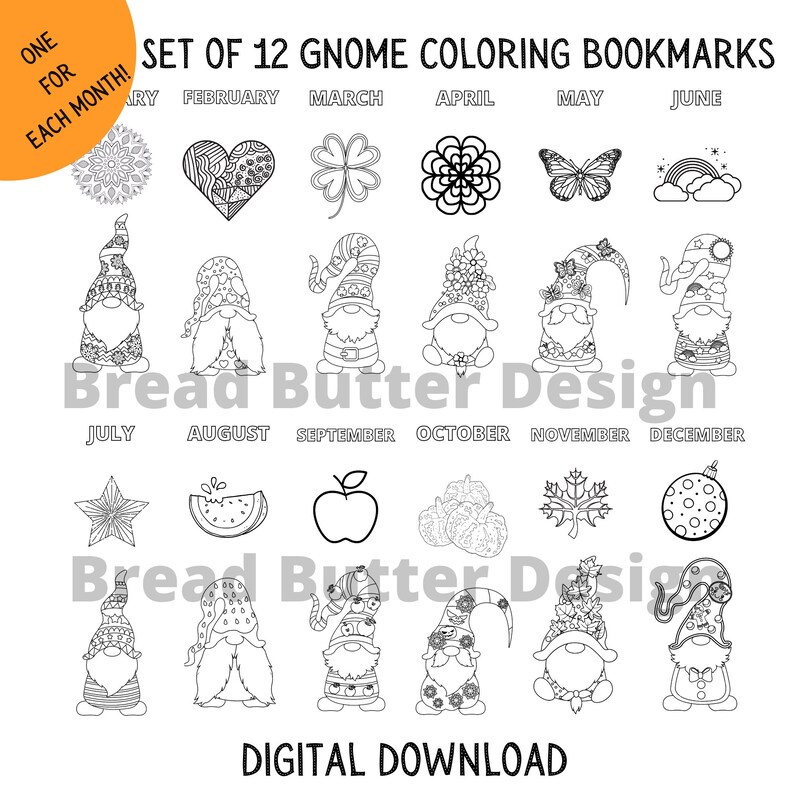 Printable Gnome Bookmark Set of 12 | Coloring Bookmarks | Printable ...