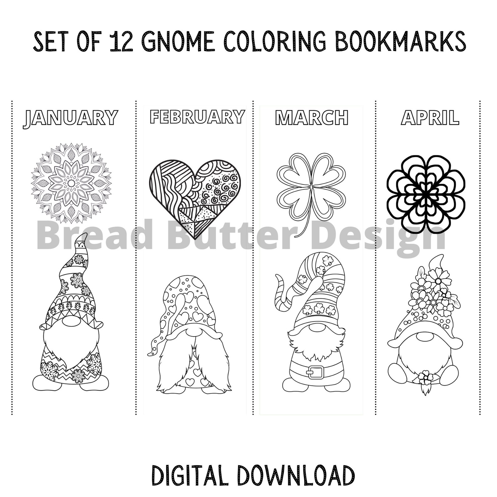 Printable Gnome Bookmark Set of 12 | Coloring Bookmarks | Printable ...