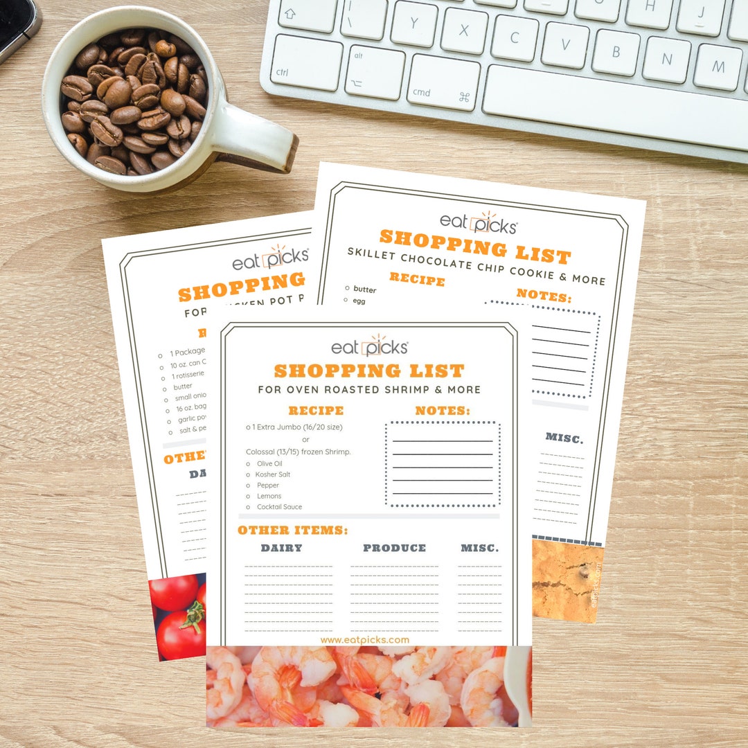 Printable Recipe Shopping List With Bookmark (digital Download) - Etsy