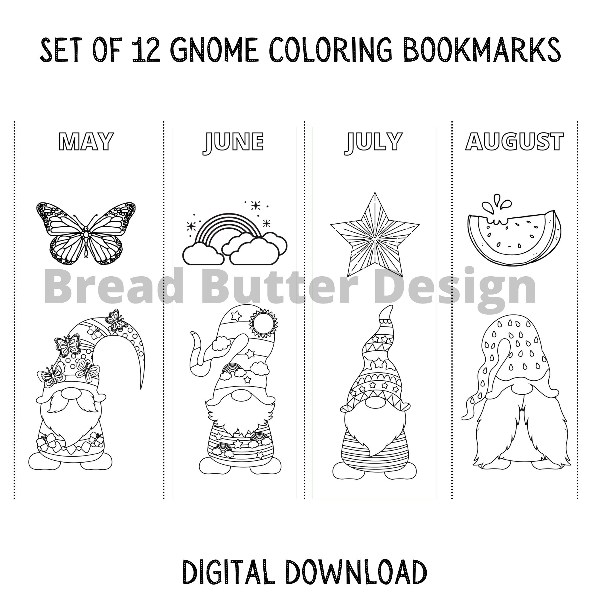 Printable Gnome Bookmark Set of 12 | Coloring Bookmarks | Printable ...