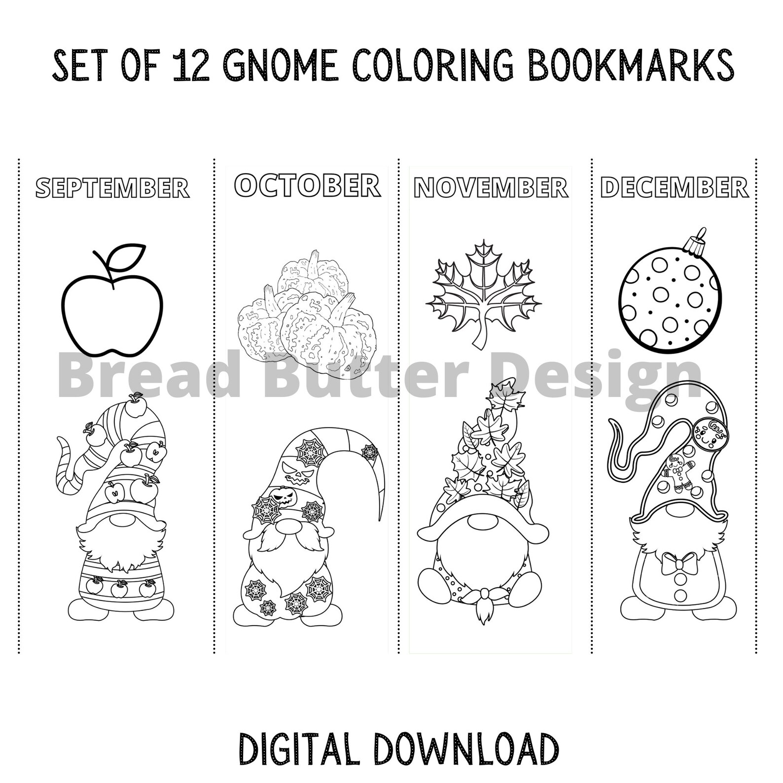 Printable Gnome Bookmark Set of 12 | Coloring Bookmarks | Printable ...