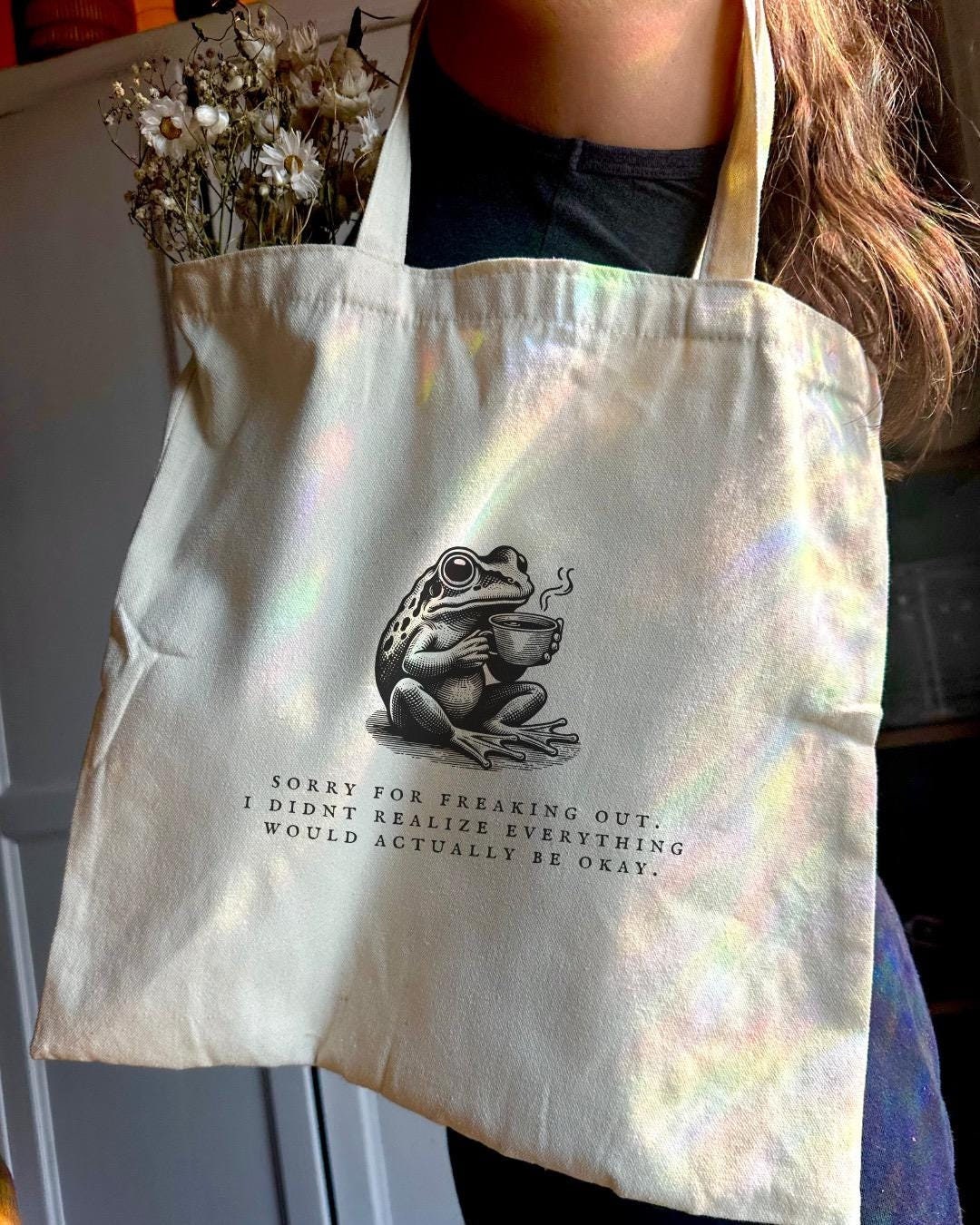 Anxious Frog With Coffee Tote Bag L Sorry for Freaking Out Anxiety ...