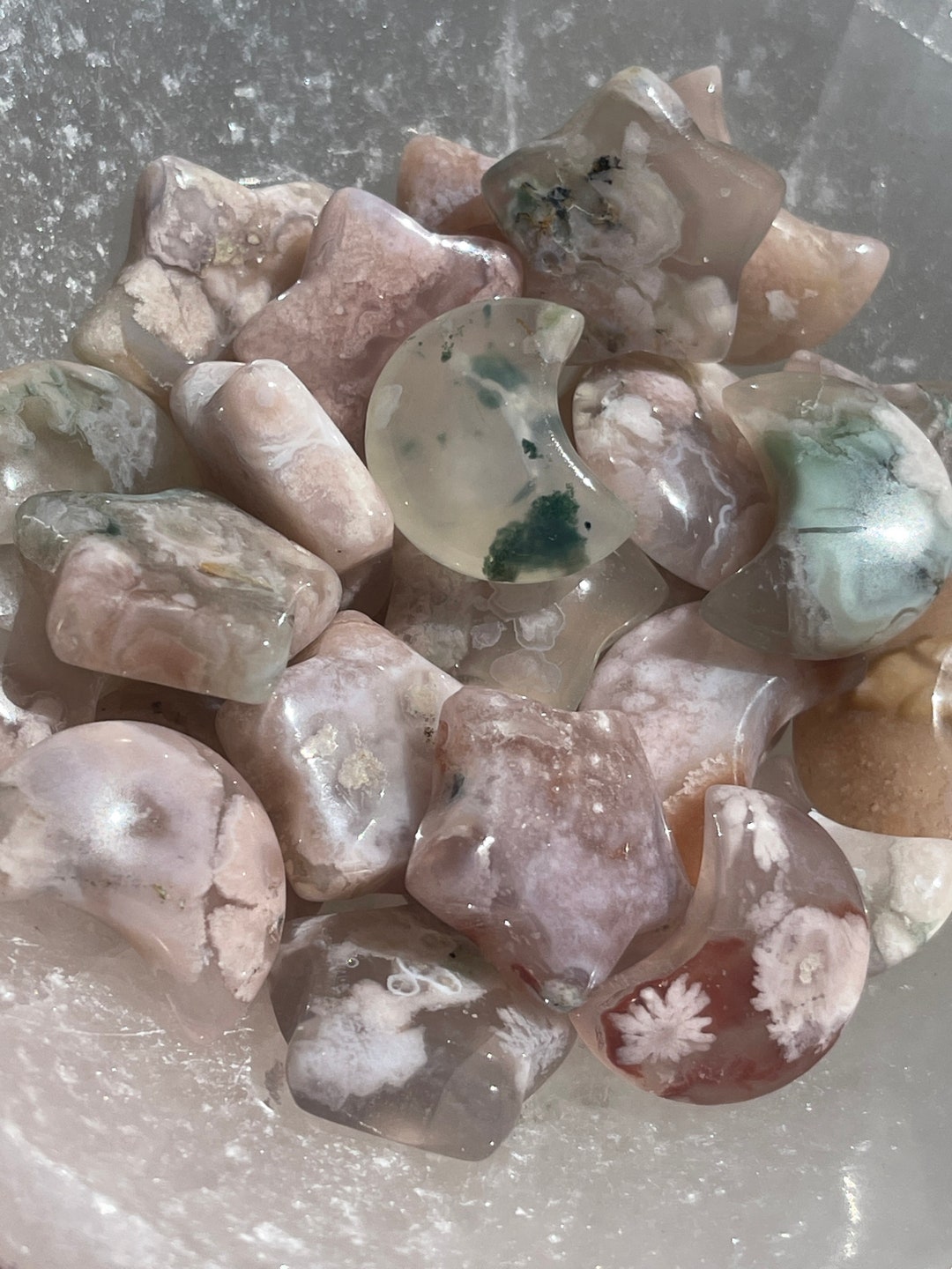 Flower Agate Mini-hearts Moons Stars Flower Agate Crystals - Etsy