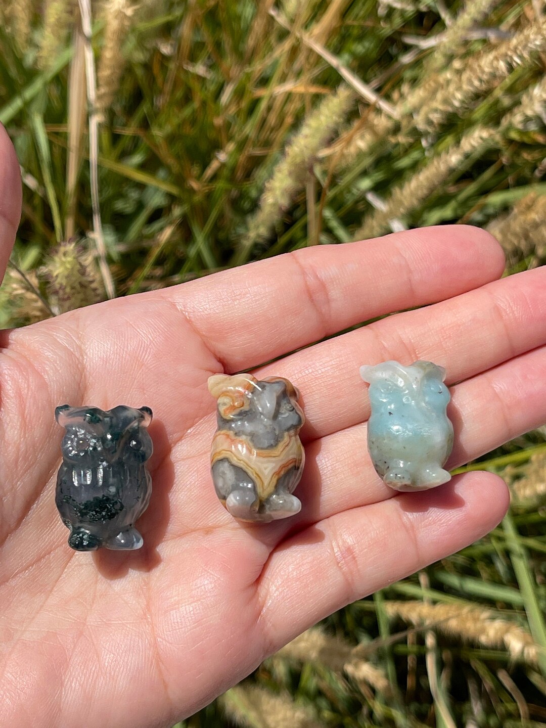 Mini-owl Crystals Blue Sky Quartz Crazy Lace Agate Moss - Etsy