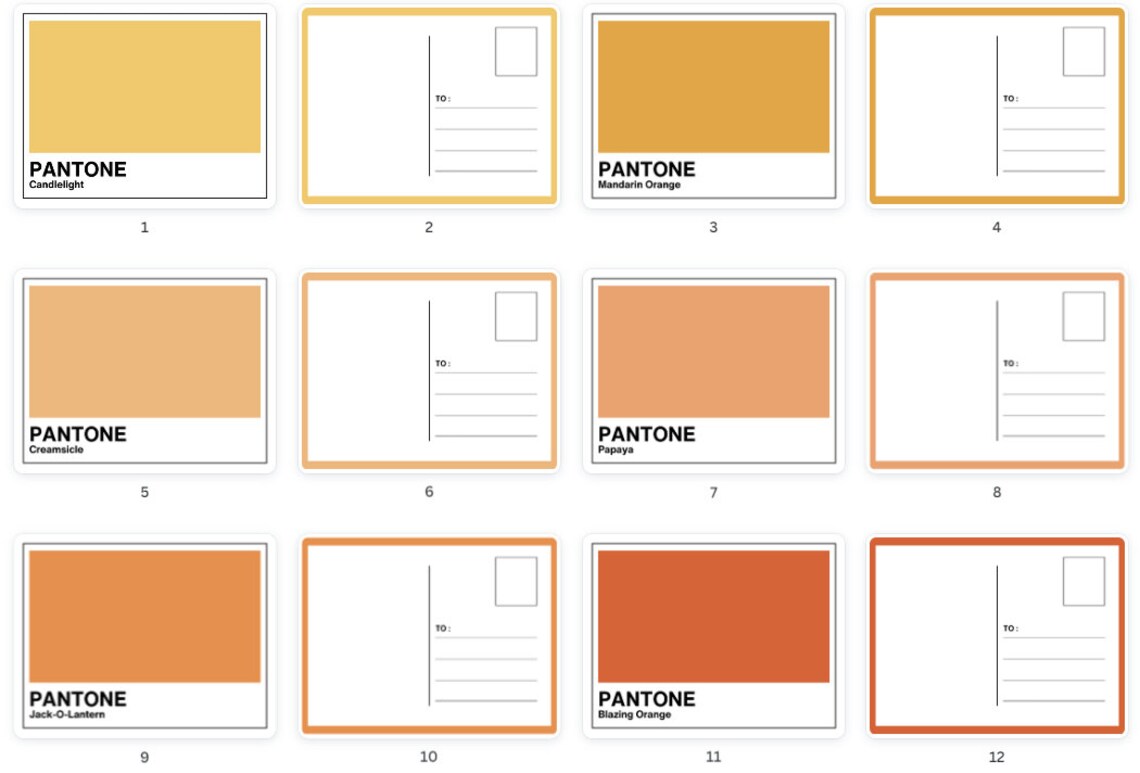 Pantone Color Swatch Postcards Blank Greeting Cards Six - Etsy