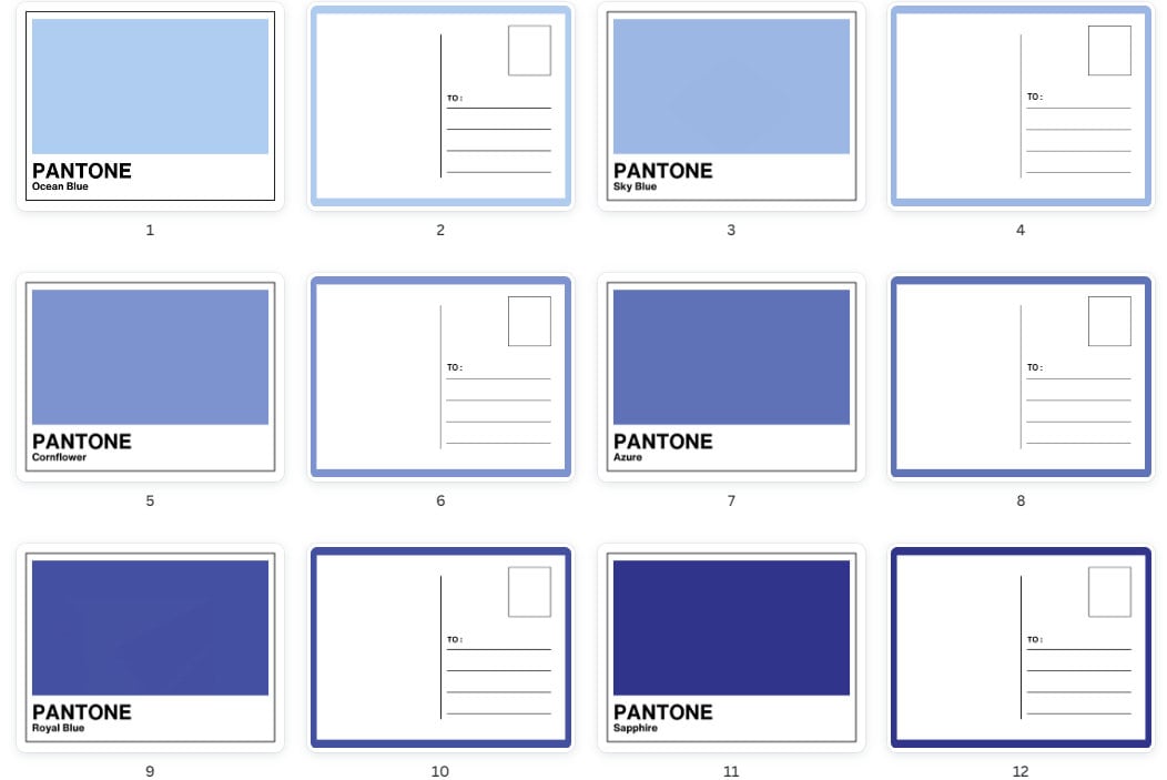 Pantone Color Swatch Postcards Blank Greeting Cards Six - Etsy