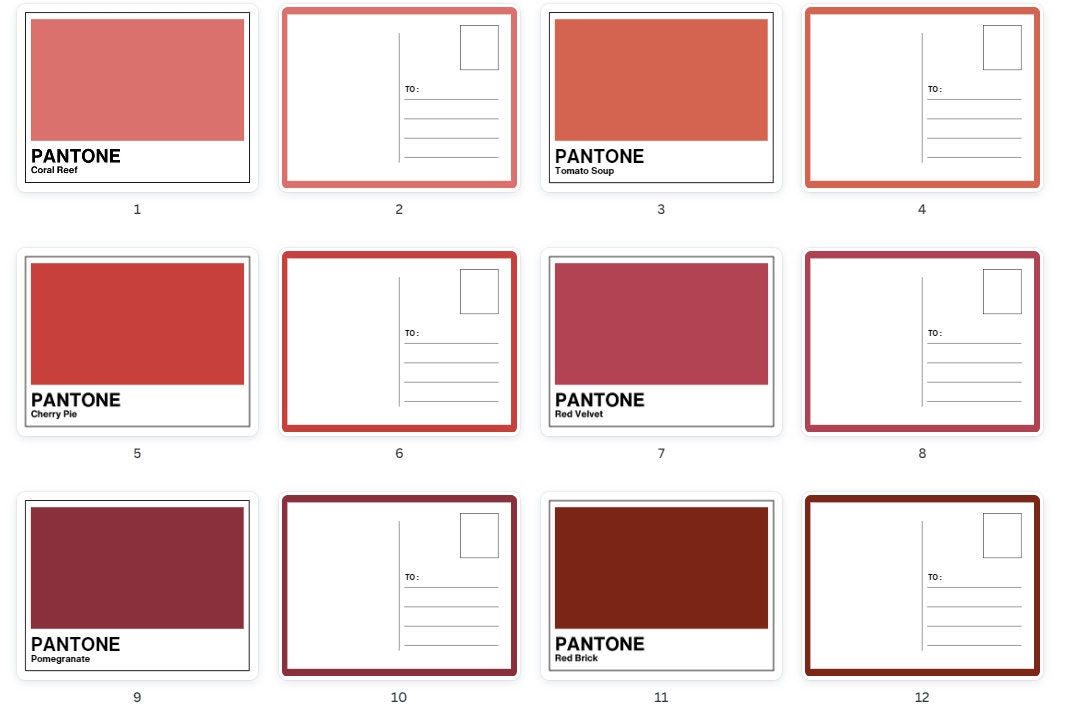 Pantone Color Swatch Postcards Blank Greeting Cards Six - Etsy