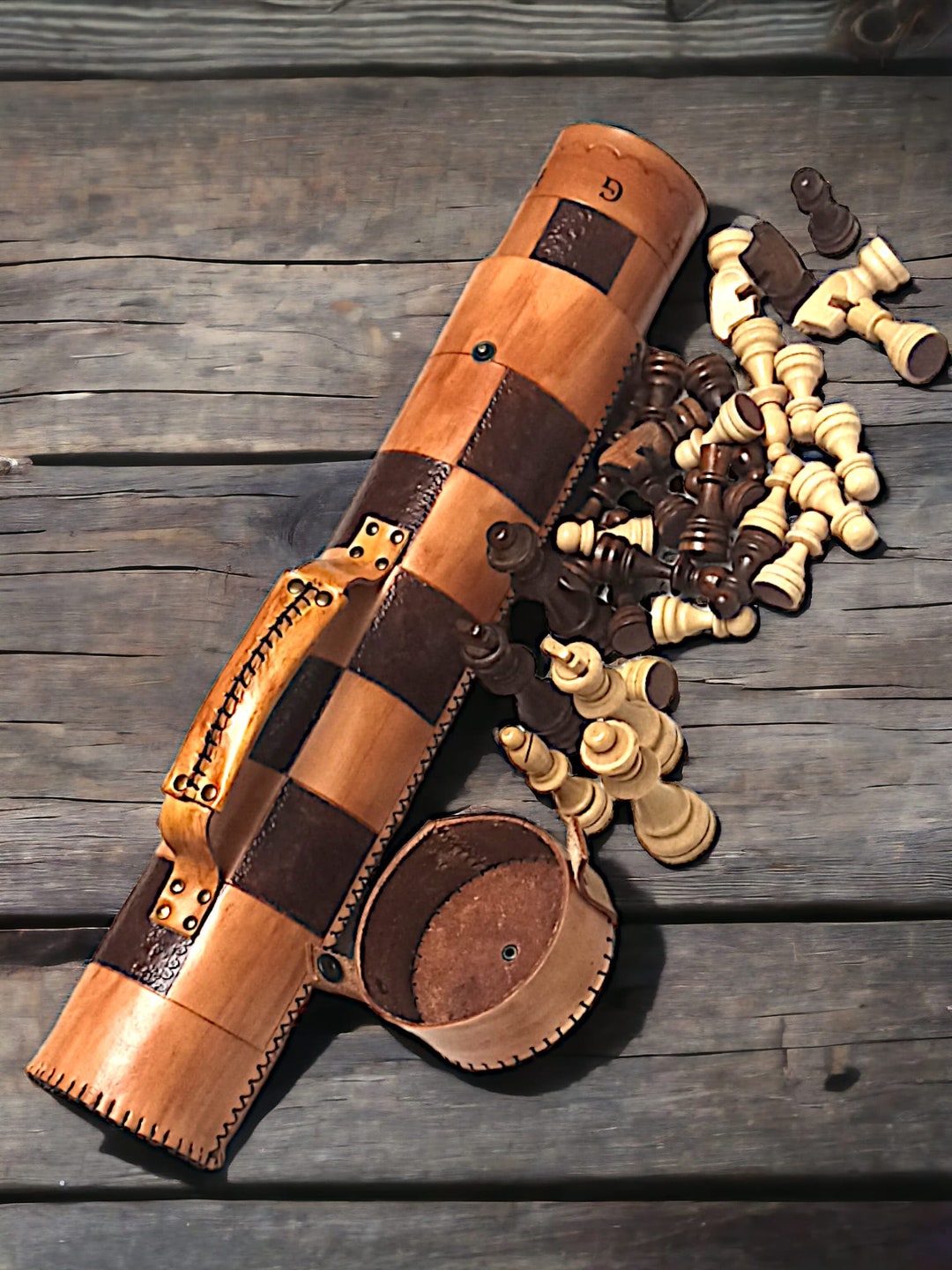 Leather Roll up Chess Set/personalization Birthday Gift/premium ...