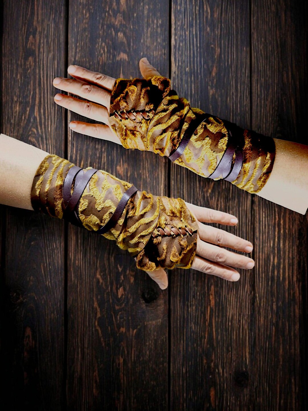 Handmade Fur Arm Wrap Bracelets – Adjustable Viking Style Leather ...