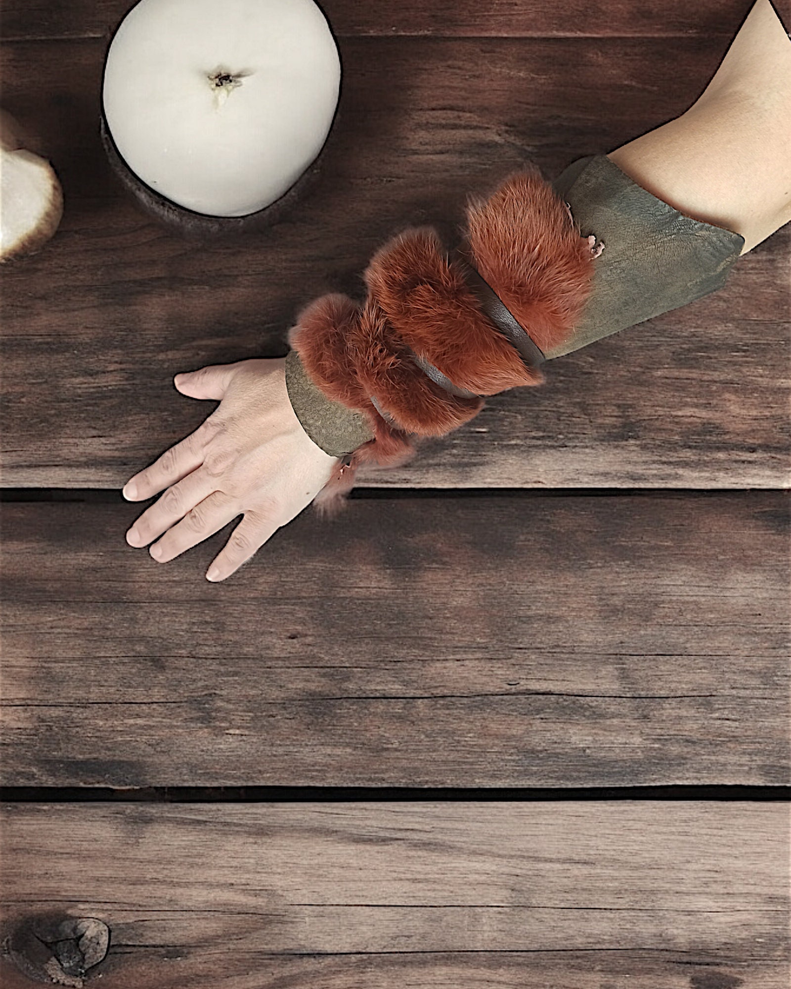 Fox Fur Fluff Leather Armor, Medieval Fur Bracelet, Viking Brooch Arm ...