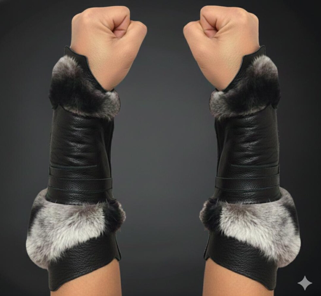 Handmade Rabbit Fur Leather Arm Bracer – Adjustable Viking Barbarian ...