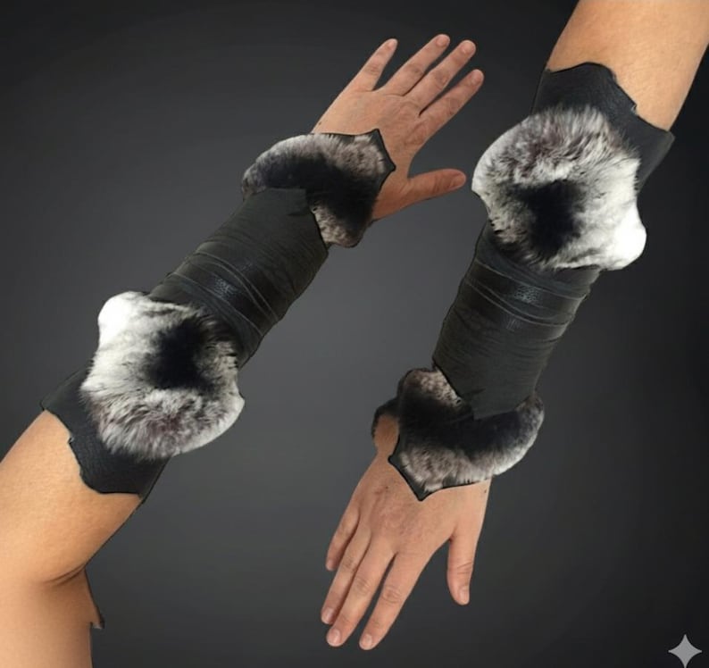 Handmade Rabbit Fur Leather Arm Bracer – Adjustable Viking Barbarian ...