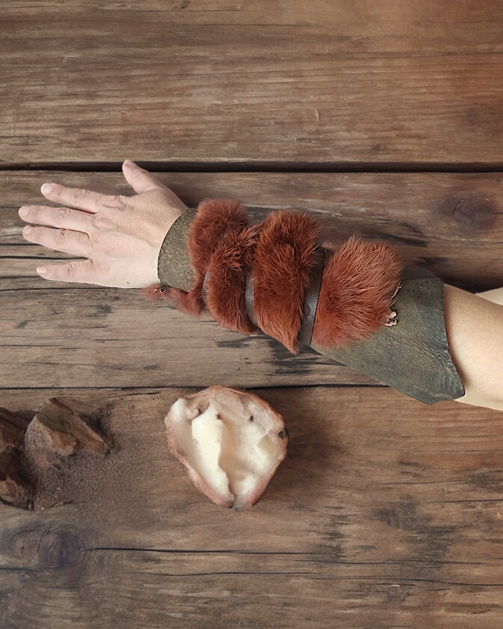 Fox Fur Fluff Leather Armor, Medieval Fur Bracelet, Viking Brooch Arm ...