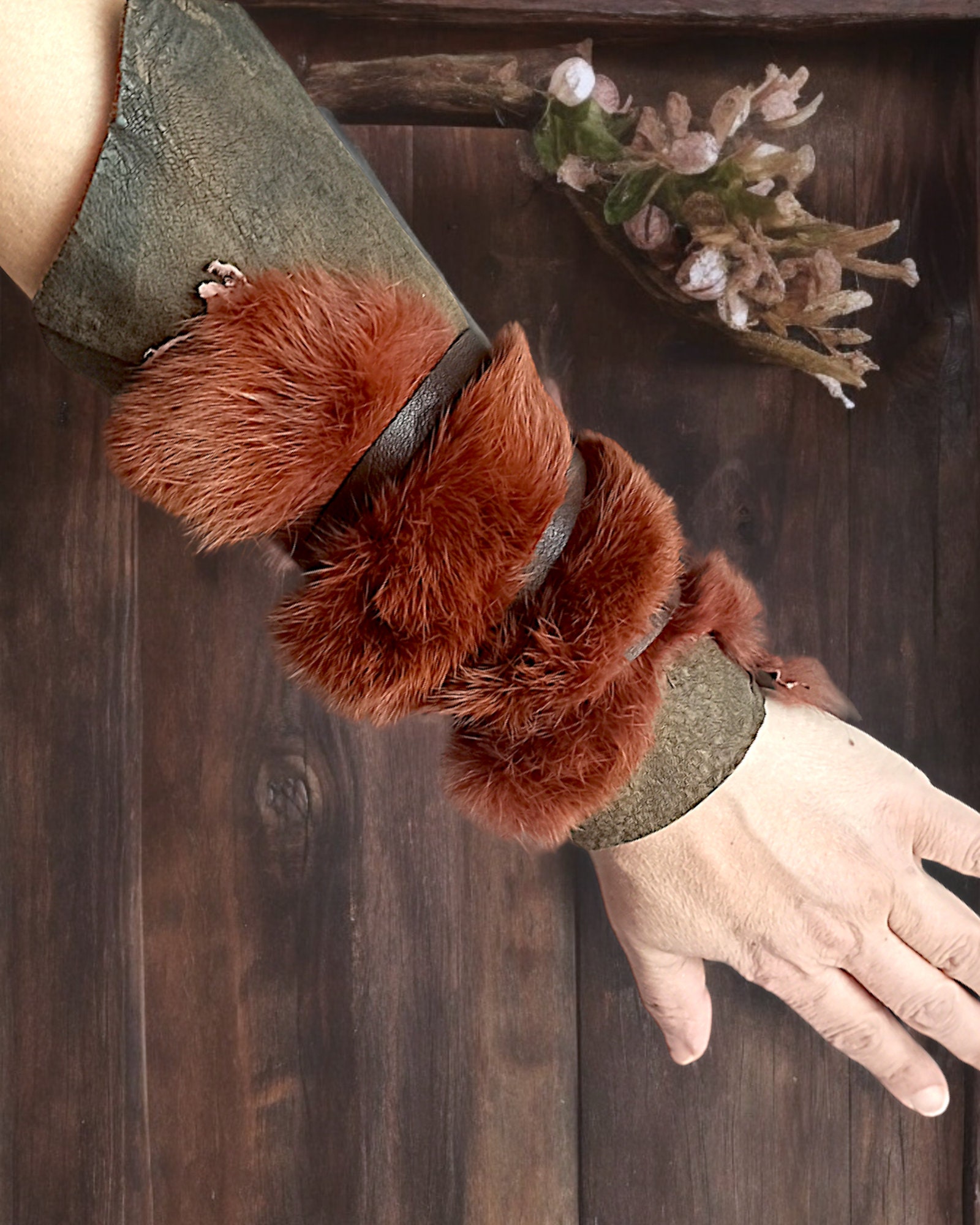 Fox Fur Fluff Leather Armor, Medieval Fur Bracelet, Viking Brooch Arm ...