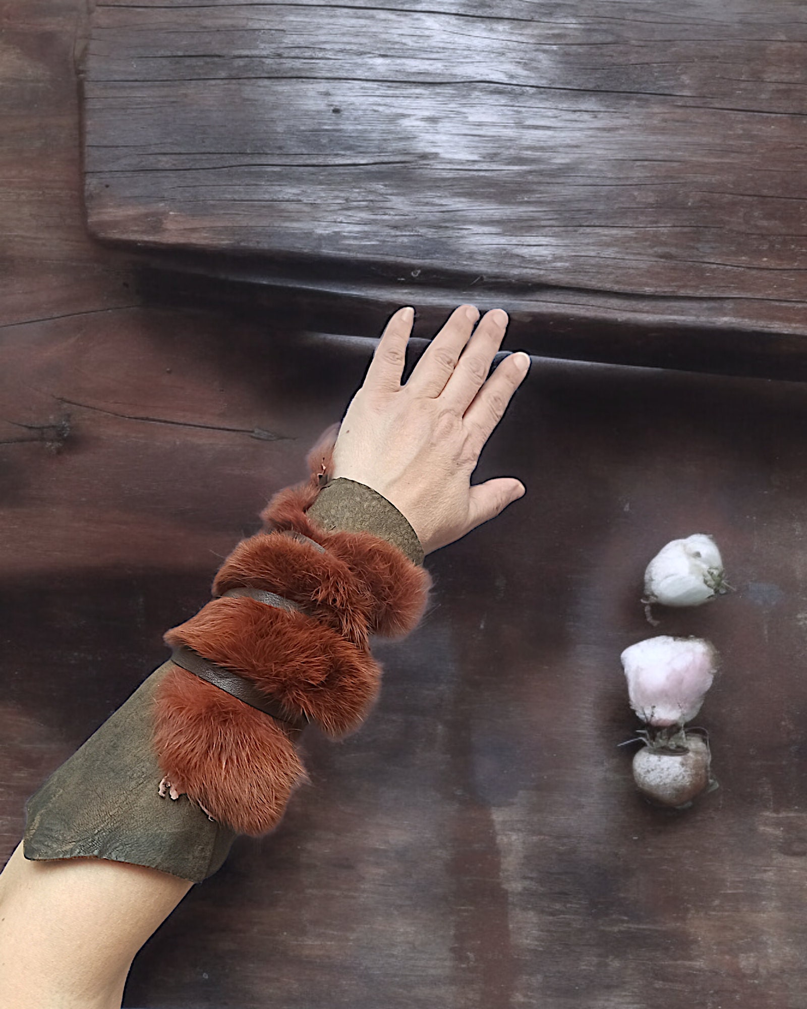 Fox Fur Fluff Leather Armor, Medieval Fur Bracelet, Viking Brooch Arm ...