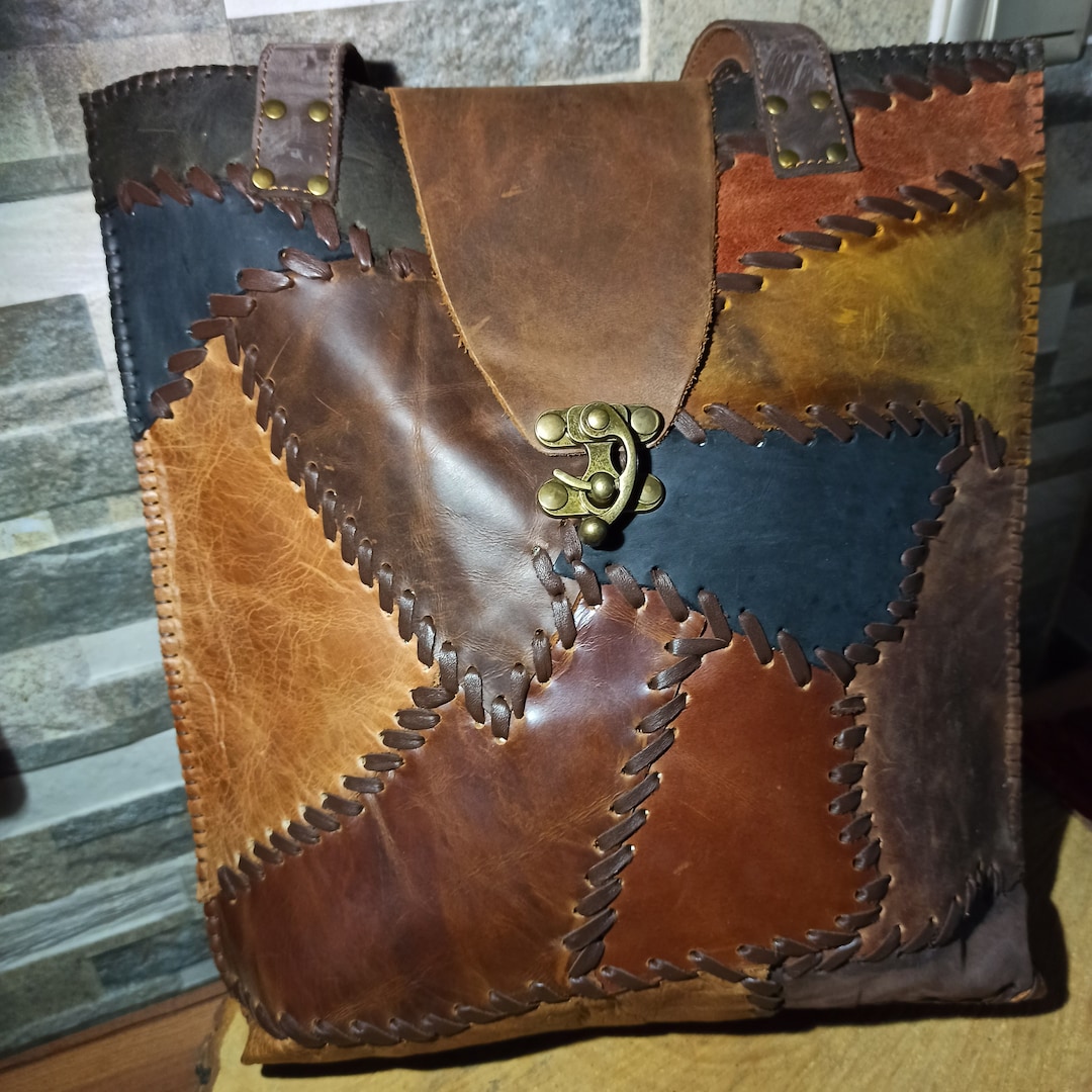 Leather Tote Bag, Leather Grocery Bag, Pouch Handmade Genuine Brown ...