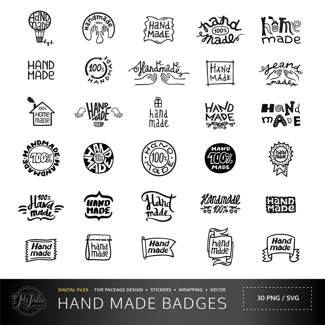 Hand Made Icons SVG PNG Badges Silhouette Cricut Label Digital | Etsy