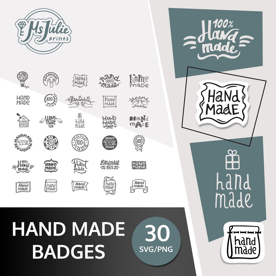 Hand Made Icons SVG PNG Badges Silhouette Cricut Label Digital | Etsy