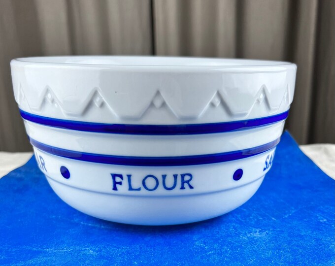 Vintage White Ceramic Mixing Bowl With Embossed Baking Terms "flour ...