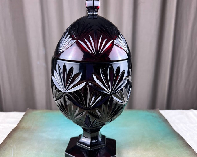 Ruby Glass Candy Dish Lidded Avon Egg Shaped Candy Dish, Jewelry ...