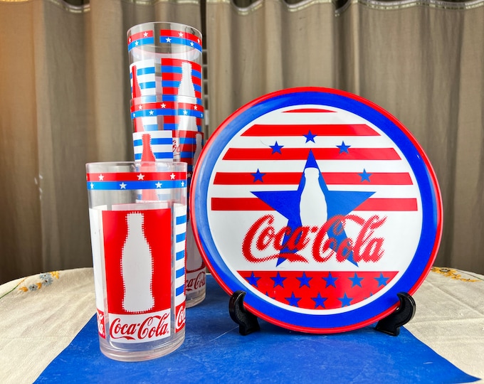 Set of 4 Coca Cola 4th of July Stars and Stripes Melamine Plates and ...
