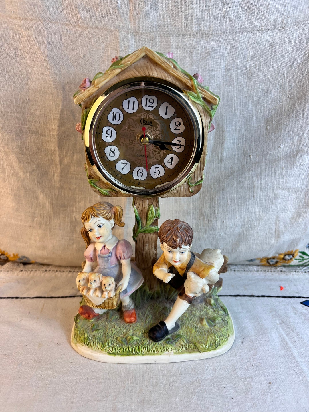Rare Crosa Mantle Desk Clock Children and Puppies Italian - Etsy
