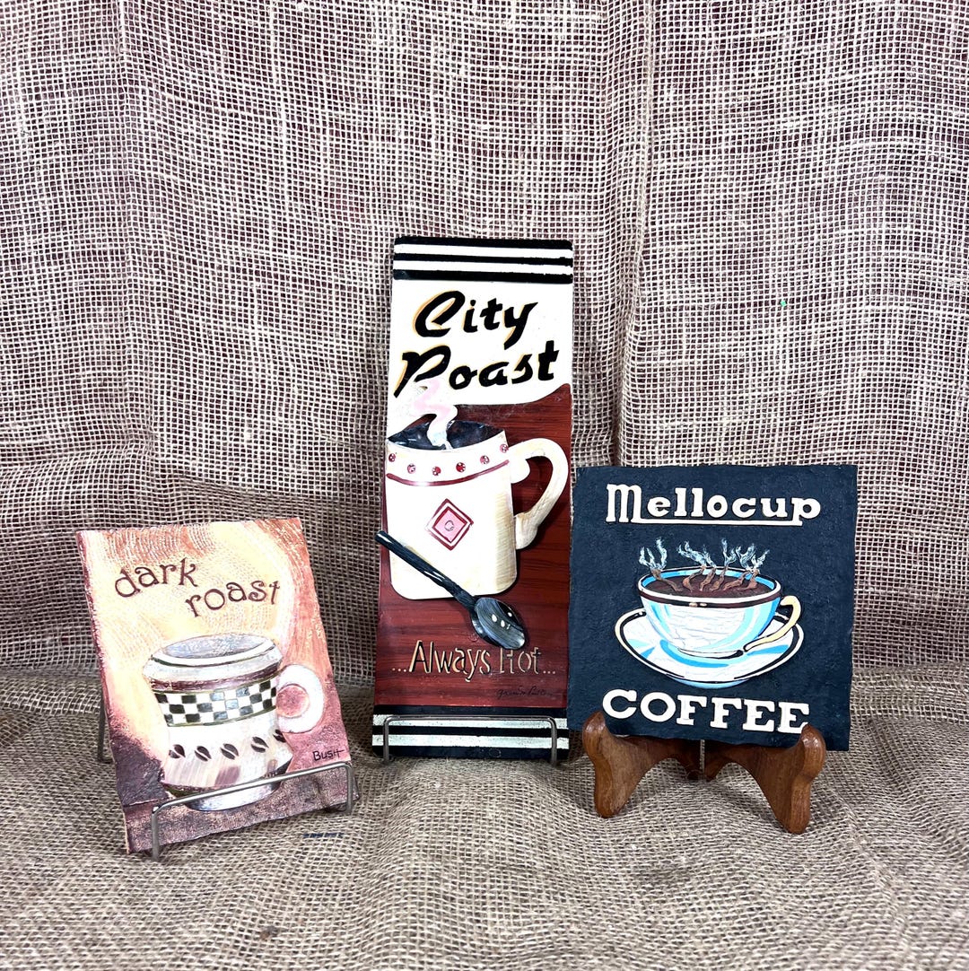 Set of 3 Vintage Wall Plaques for Coffee Nook~2 Wall Plaques Resin~1 ...