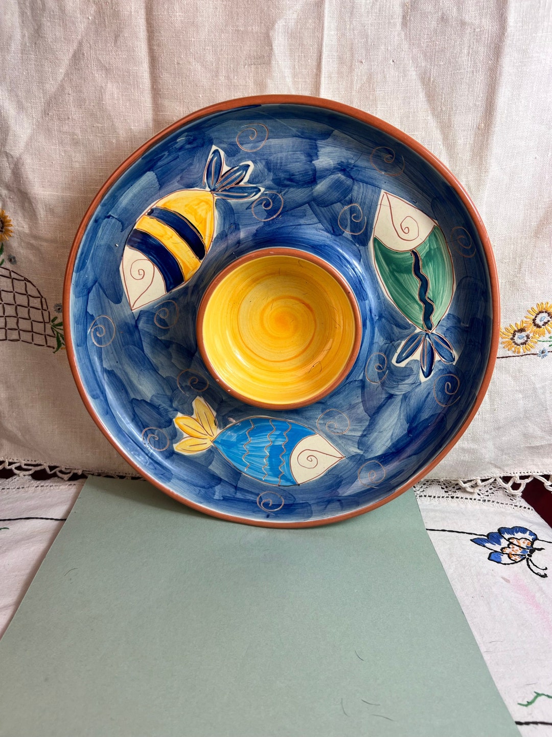 Crate and Barrel Beautiful Hand Made Chip and Dip Terra Cotta Pottery ...