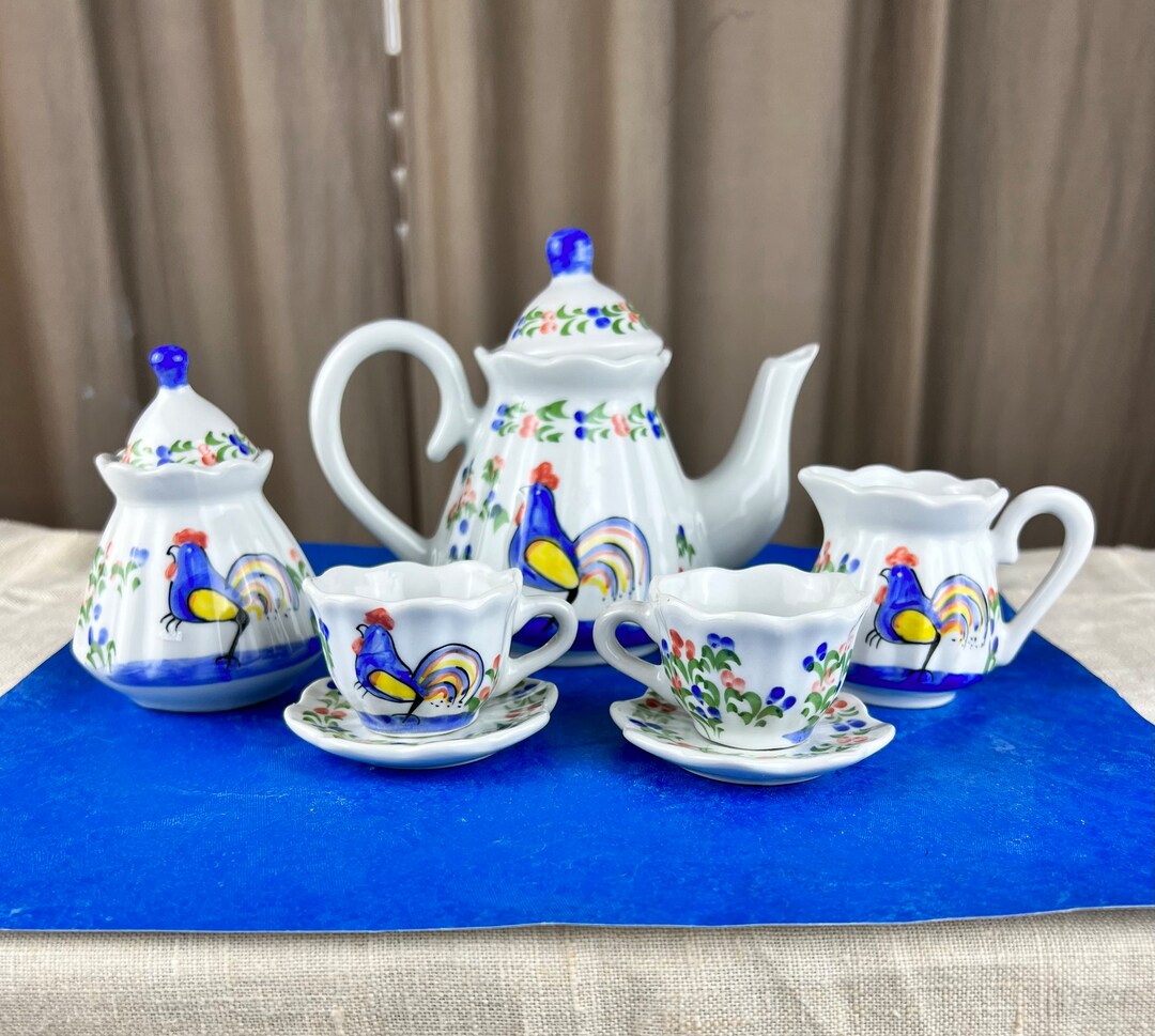 Vintage Child's Tea Set Rooster Farmhouse Floral Set9 Piece Set ...