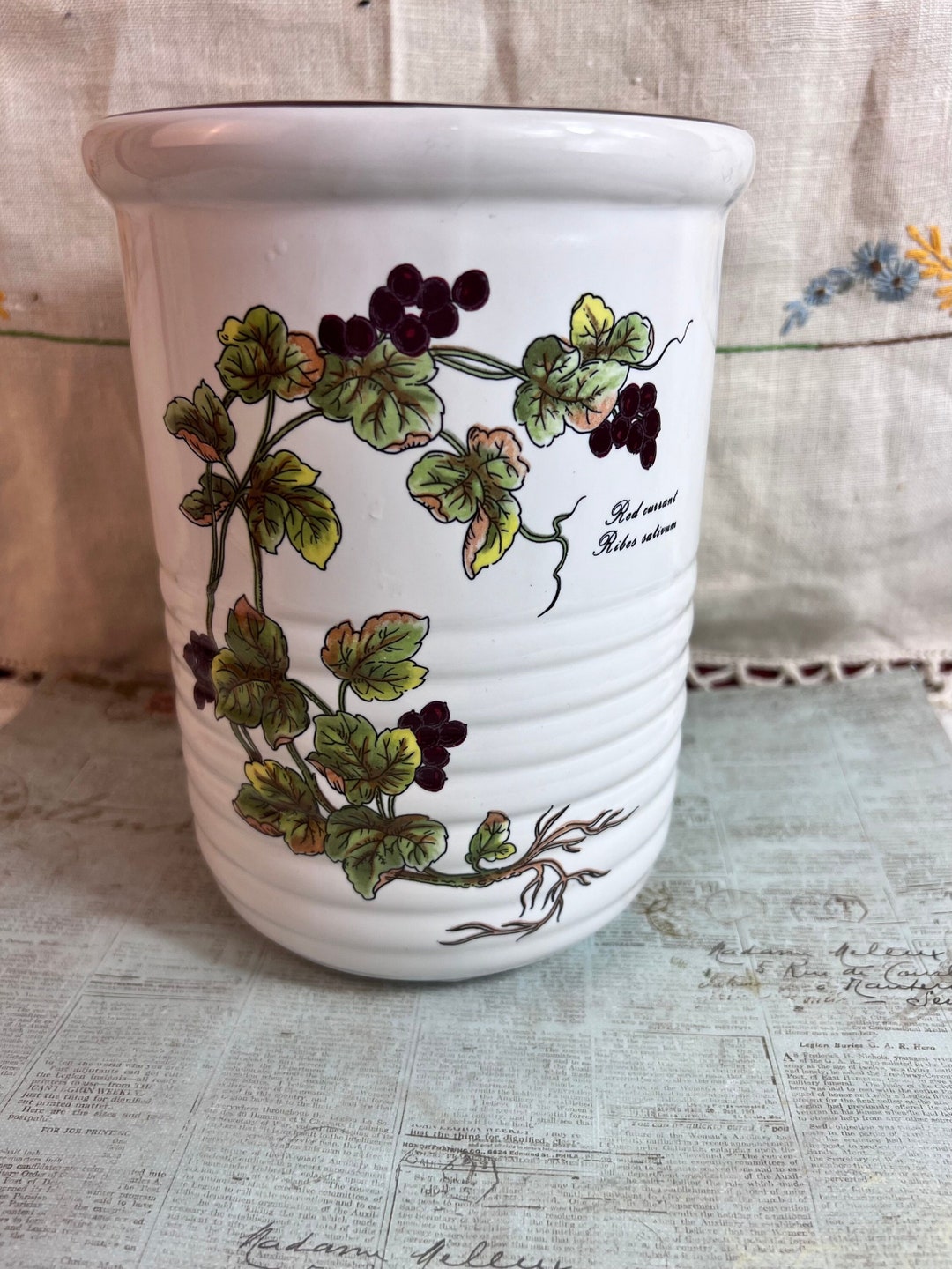 Vintage Botanical Garden Ceramic Container/utensil Holder/vase~french ...