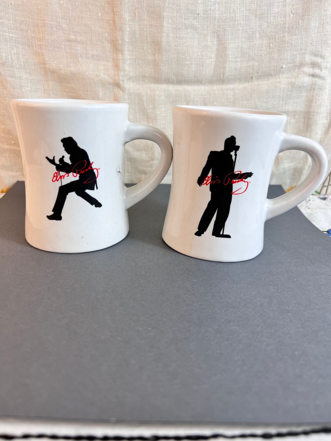 Set of 2 Elvis Presley Coffee Mug Tea Mug/cup White Black Silhouette ...