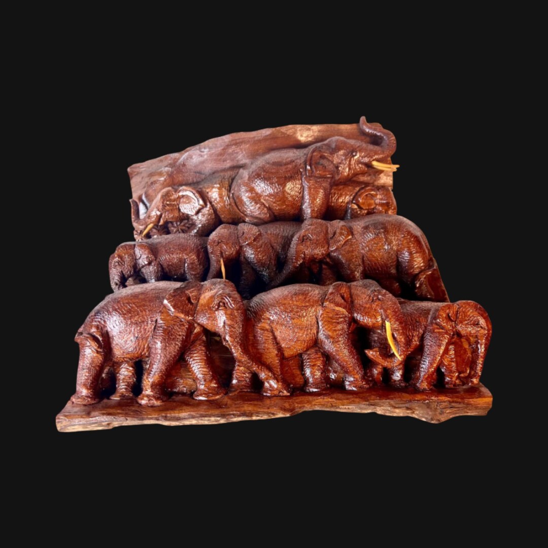 Hand Carved Family of Elephants Walking in a Line~thailand~wall Decor~3 ...