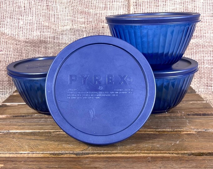 Vintage Cobalt Blue Pyrex Mixing / Food Storage /serving Bowls~7401-s ...
