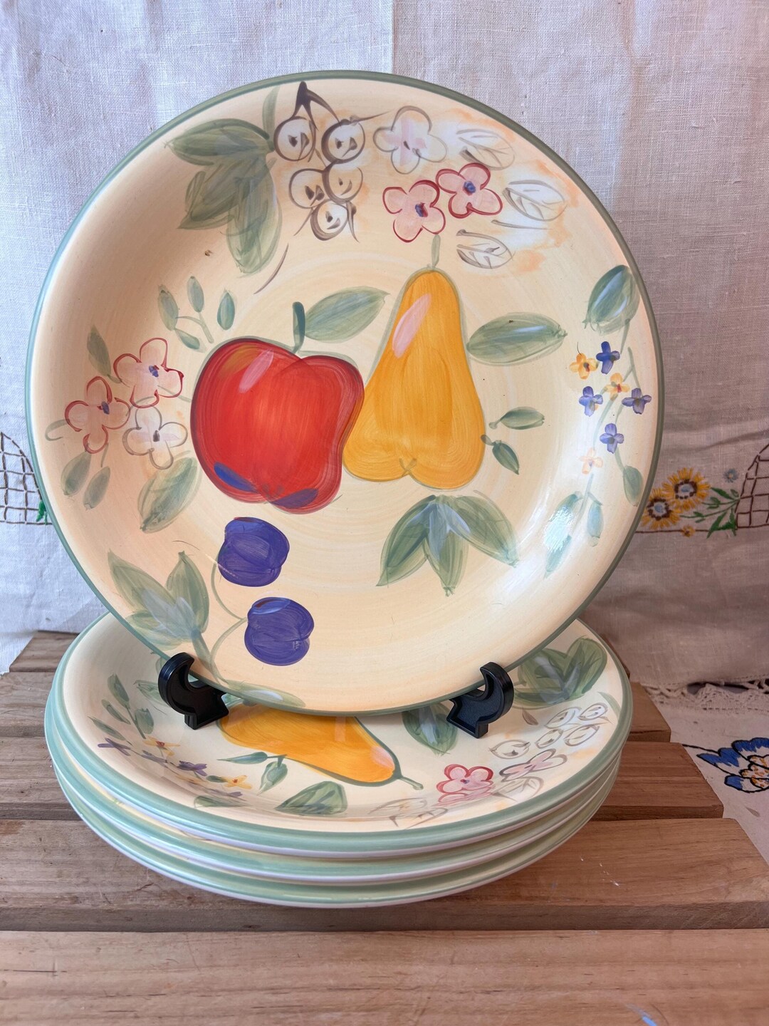 Set of 4 Gibson Fruit Grove Oversized Dinner Platesfruit and Flowers ...