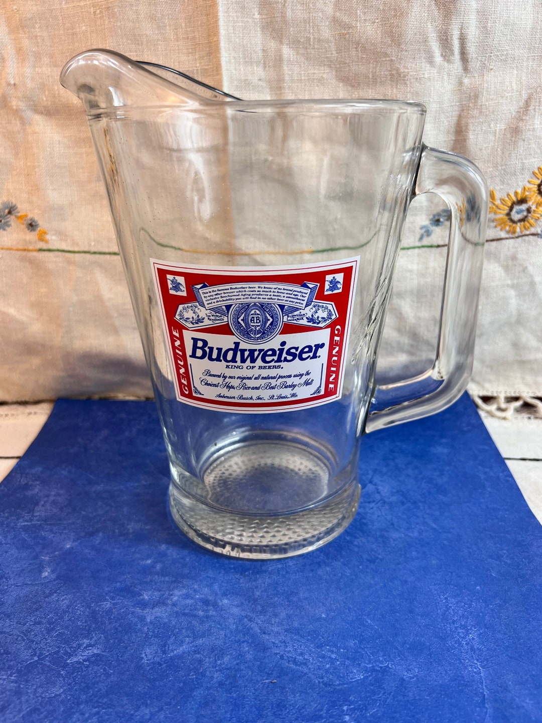 1988 Budweiser Advertising Beer Pitcher~glass Pitcher~barware - Etsy
