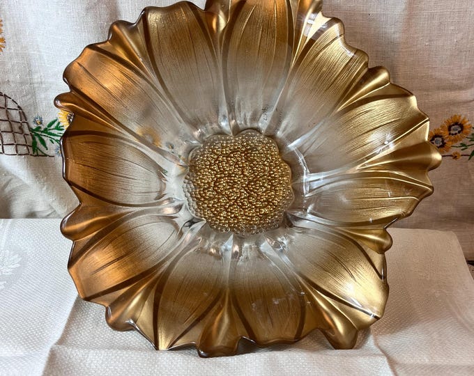 Vintage Large Mikasa GORGEOUS SUNFLOWER Glass Bowl~ Centerpiece Decor ...