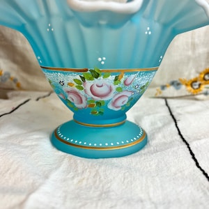 Fenton Charleton Collection Glass Hand Decorated Roses White Crested ...