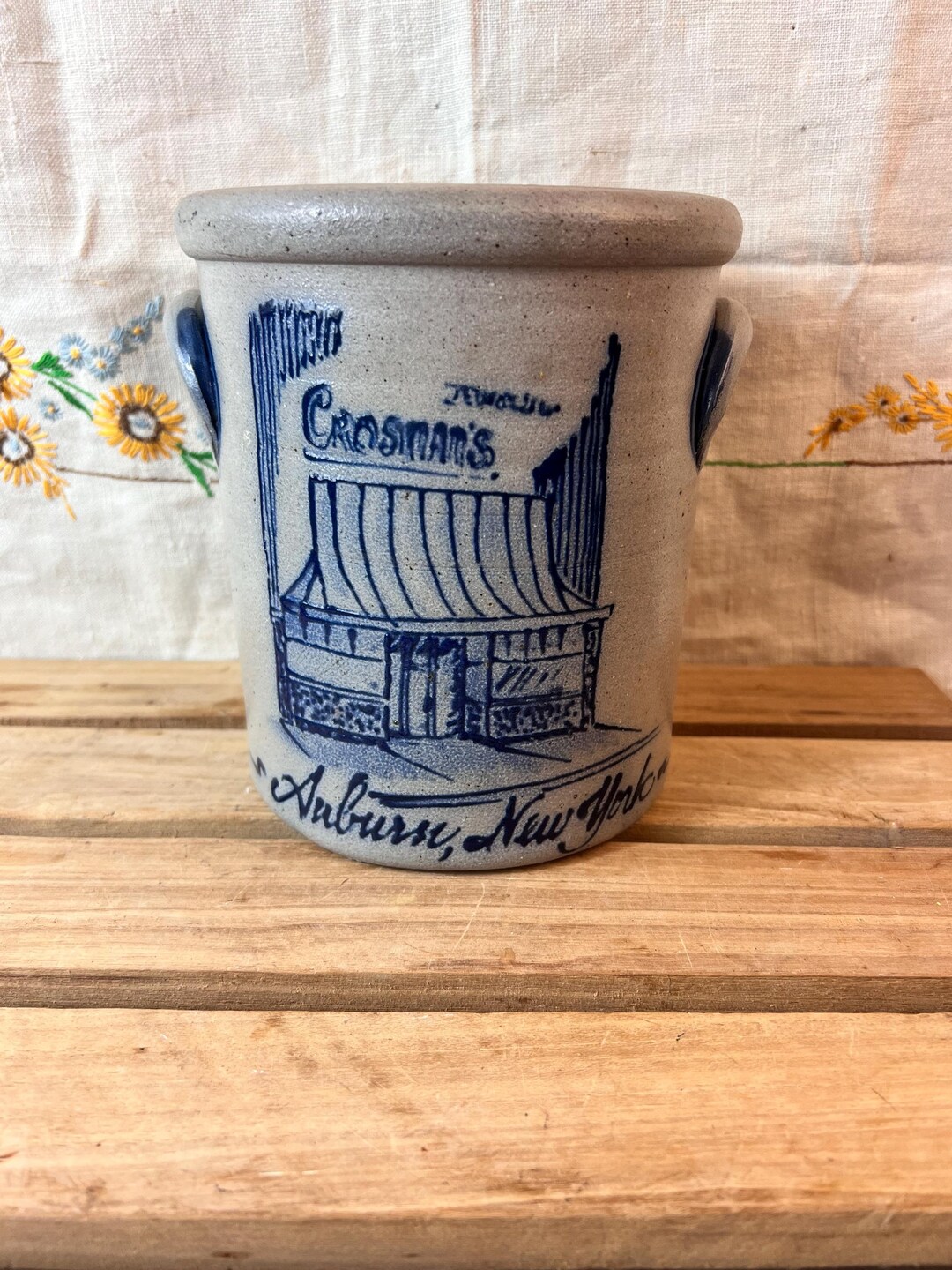 Vintage Rowe Pottery Works Crock. Blue Berry Basket Salt Glaze ...