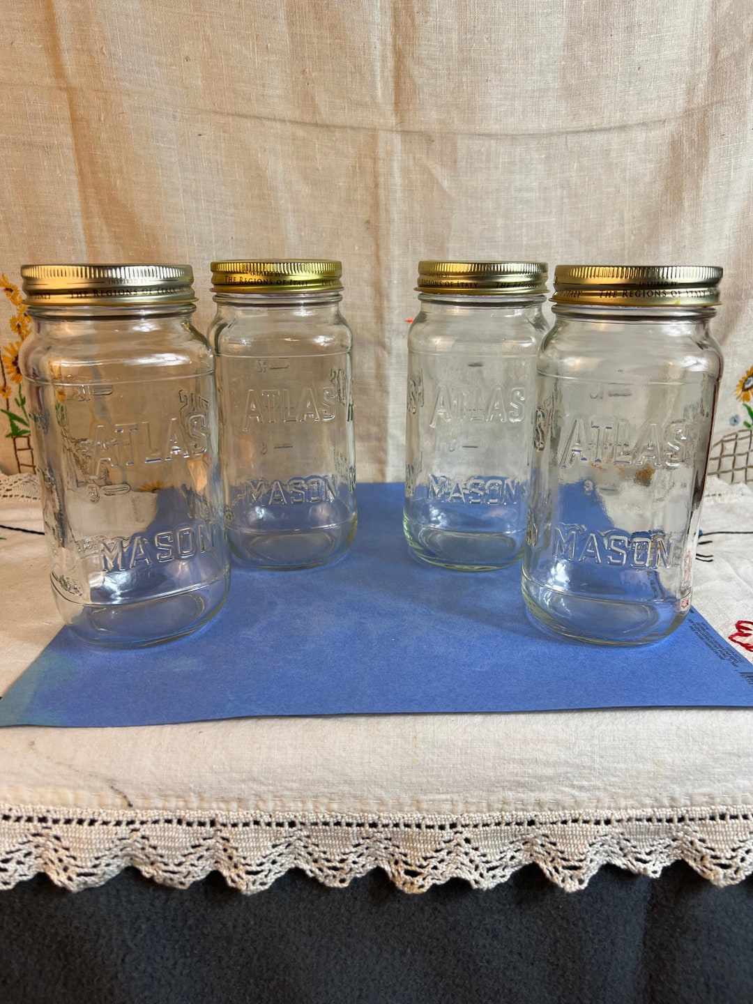 Set of 4 Classico Atlas Mason Jar Square 20 Oz Clear Glassdouble Sided ...