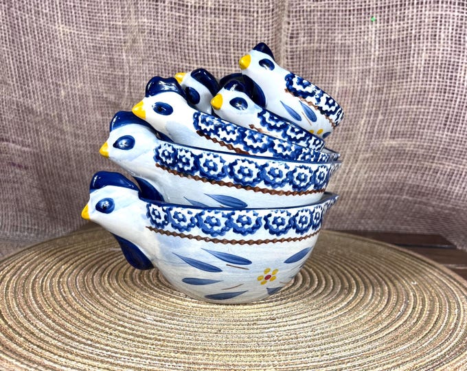 Set of 6 Temptations Old World Blue Nesting Chicken Measuring Cups ...