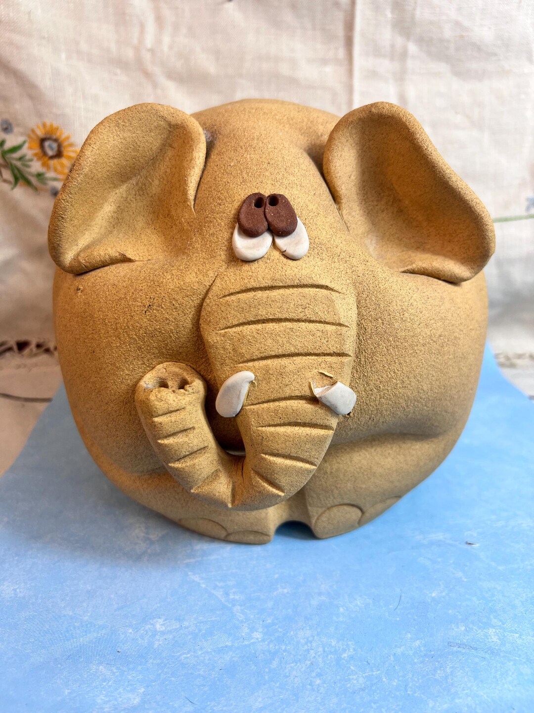 Money Bank Stoneware Clay Elephant~terra Cotta Eyes~comical Elephant ...