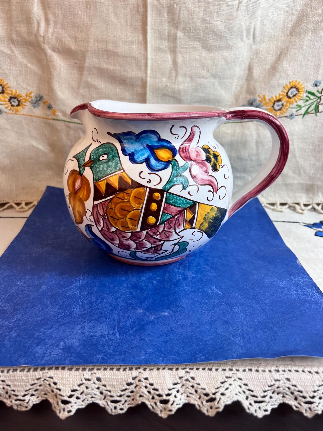 Vintage Folk Art Pitcher Dipinto A Mano~hand Painted Pitcher~r. Orvieto ...