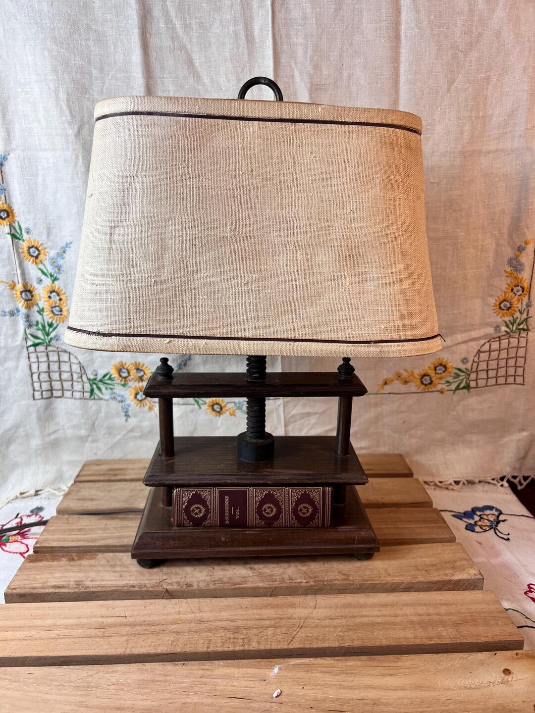 Vintage Single Faux Book Press Desk Table Lampwooden Carved ...