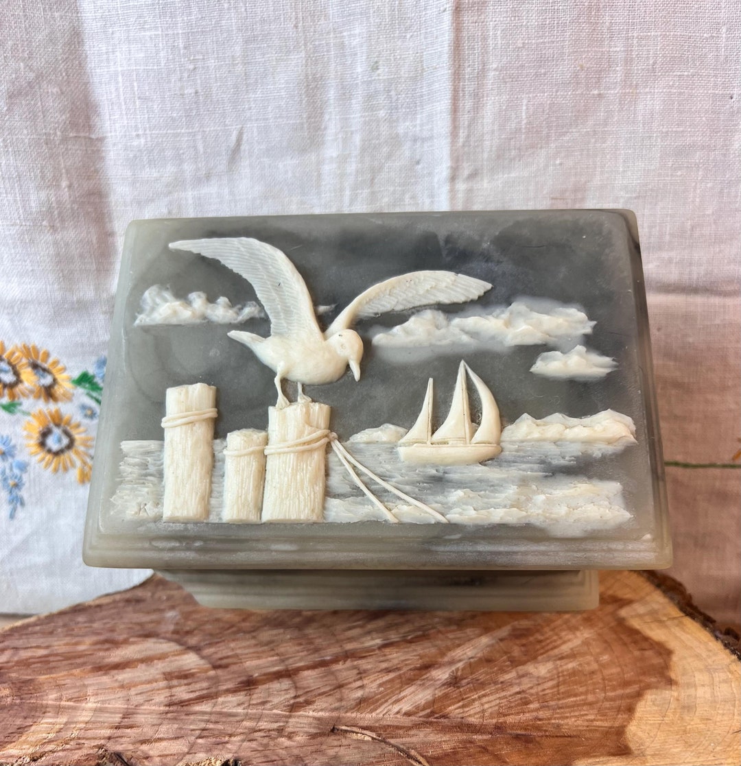 Design Gifts International Square Soapstone Trinket~jewelry Box~beach/nautical Theme - Etsy