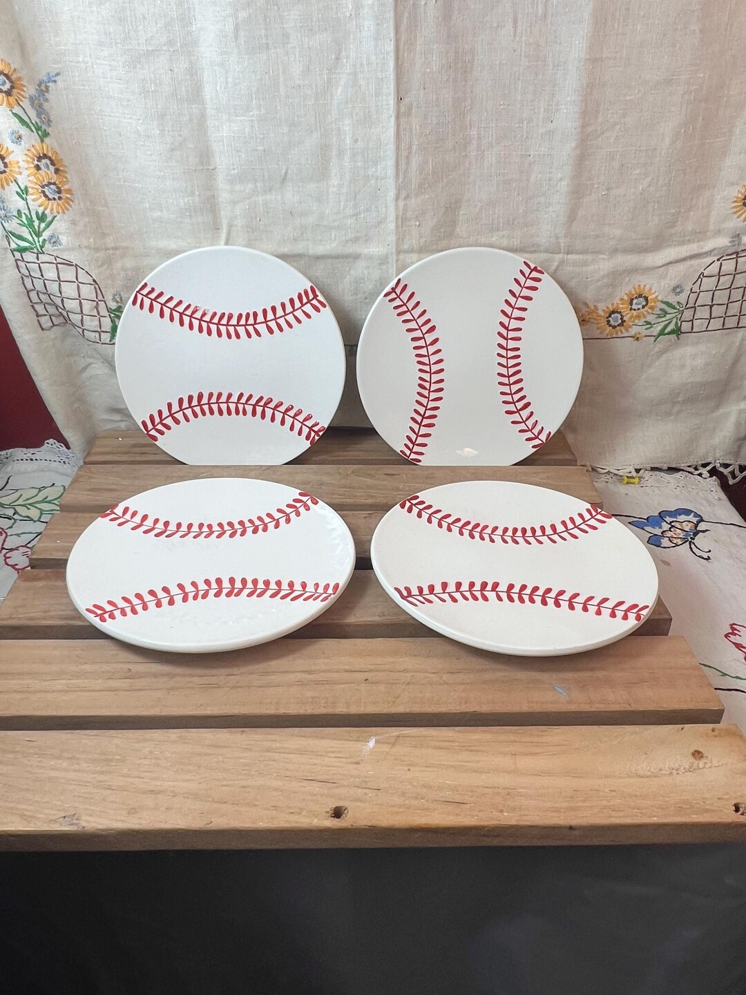 Set of 4 Baseball Plates Boston Warehouse Batters up Baseball Ceramic ...
