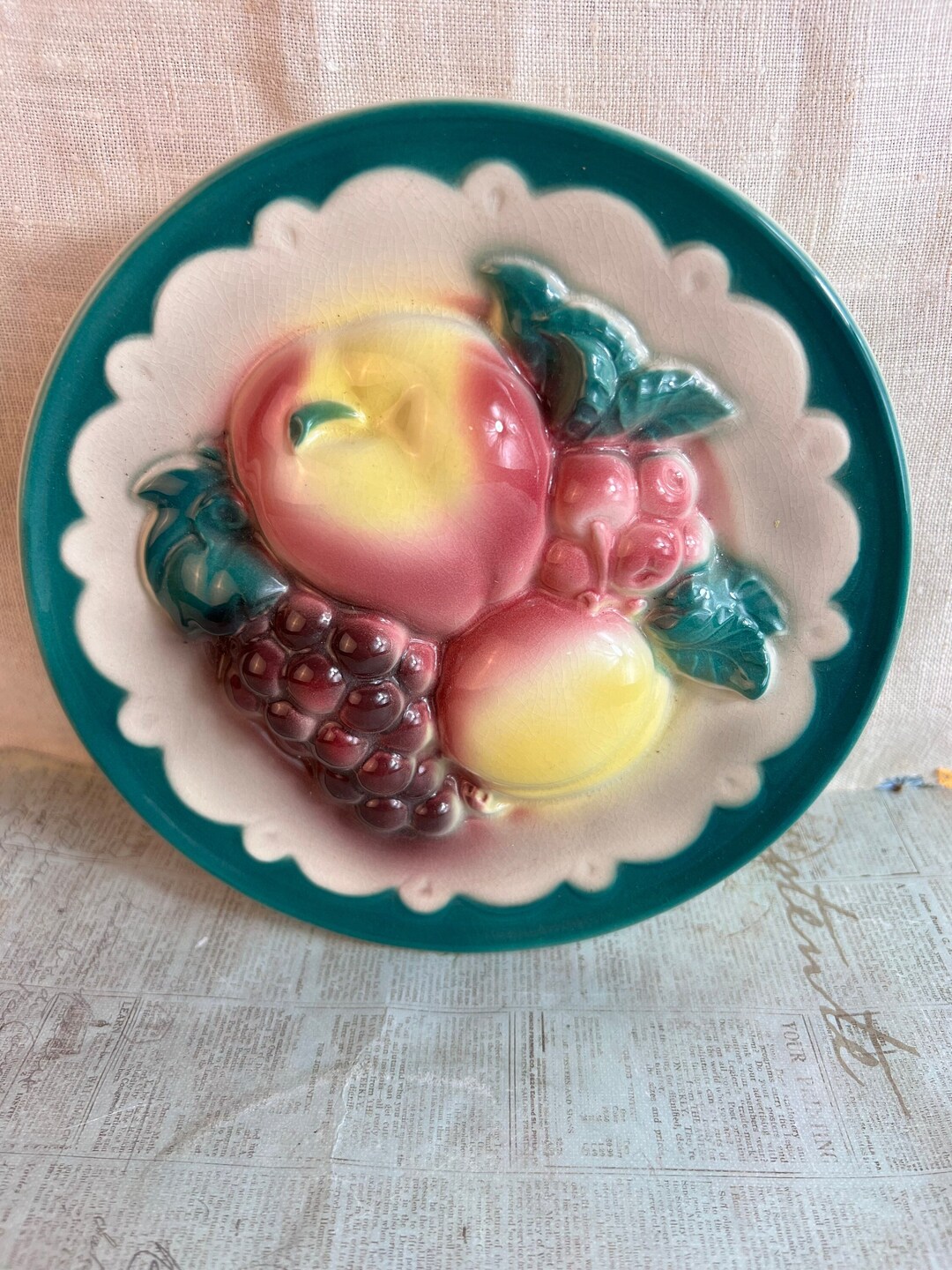 Vintage Royal Copley Pottery Fruit Wall Pocket Vase Planter Spaulding ...