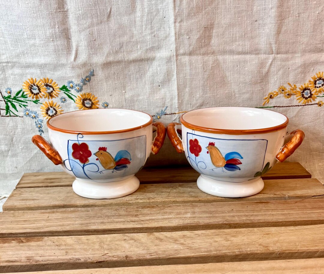 Set of 2 California Pantry Farmhouse Rooster Bowls With Handles ...