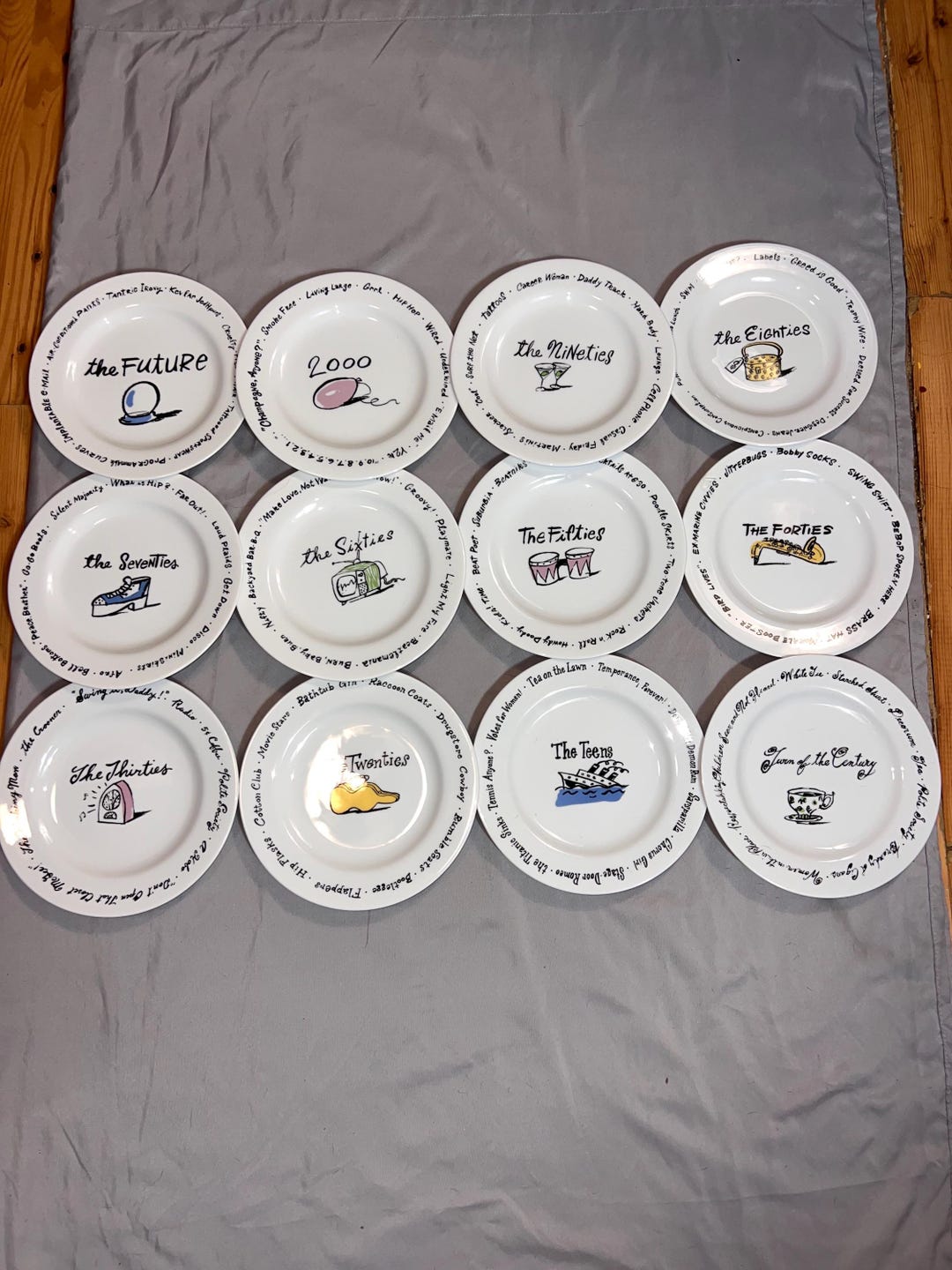 Set of 12 Vintage Pottery Barn Millennium “the Decades” Salad Plates ...